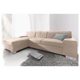 Ecksofa DOMO collection "Star L-Form" Sofas Gr. B/H/T: 248cm x 74cm x 150cm, Microfaser PRIMABELLE, Recamiere links, ohne Bettfunktion, beige (natur) wahlweise mit Bettfunktion