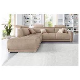 Ecksofa DOMO collection "Ava L-Form" Sofas Gr. B/H/T: 266cm x 84cm x 99cm, Microfaser PRIMABELLE, Ottomane links, mit Kopfteilverstellung, beige (natur) mit Ottomane, Federkern wahlweise Kopfteilverstellungen