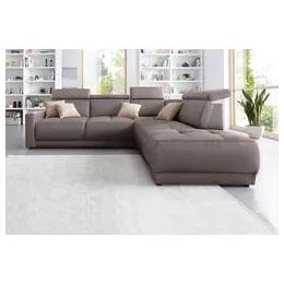 Ecksofa DOMO collection "Ava L-Form" Sofas Gr. B/H/T: 266cm x 84cm x 99cm, Kunstleder SOFTLUX, Ottomane rechts, mit Kopfteilverstellung, braun (schlamm) mit Ottomane, Federkern wahlweise Kopfteilverstellungen