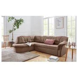 Ecksofa DOMO collection "Pegnitz L-Form" Sofas Gr. B/H/T: 246cm x 82cm x 180cm, Struktur fein, Ottomane links, ohne Bettfunktion, braun wahlweise mit Bettfunktion