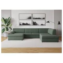 Wohnlandschaft DOMO collection "Topper U-Form" Sofas Gr. B/H/T: 320cm x 78cm x 213cm, Chenille, Ottomane rechts, Ohne Bettfunktion, grün (apfelgrün) wahlweise mit Bettfunktion