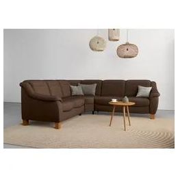 Ecksofa Home Affaire "Caldera L-Form" Sofas Gr. B/T: 270cm x 250cm, Luxus-Microfaser ALTARA NUBUCK, langer Schenkel rechts, mit Kopfteilverstellung-ohne Bettfunktion-ohne Schubkasten, braun (dunkelbraun) Federkern, wahlweise mit Kopfteilverstellung, Bettfunktion, Bettkasten