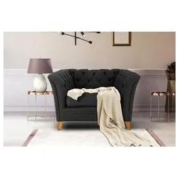 Sessel Home Affaire "Newport modernes Chesterfield" Gr. Struktur fein, B/H/T: 102cm x 76cm x 81cm, grau (anthrazit) mit Knopfheftung im Rücken, Keder und feinen Armlehnen