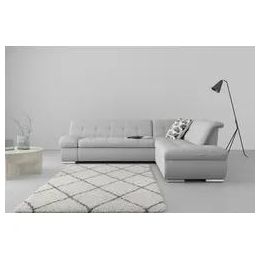 Ecksofa DOMO collection "Mona L-Form" Sofas Gr. B/H/T: 271cm x 80cm x 213cm, Samtoptik, Ottomane rechts, ohne Bettfunktion-mit Armlehnenfunktion, silberfarben (silber) wahlweise mit Bett- und Armlehnfunktion