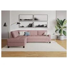 Ecksofa DOMO collection "Florentina L-Form" Sofas Gr. B/H/T: 243cm x 84cm x 209cm, Webstoff, Ottomane links, Mit Bettfunktion, lila (beere) wahlweise mit Bettfunktion, Kontrastnaht