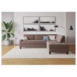 Ecksofa DOMO collection "Florentina L-Form" Sofas Gr. B/H/T: 243cm x 84cm x 209cm, Microvelours, Ottomane rechts, Ohne Bettfunktion, grau (taupe) wahlweise mit Bettfunktion, Kontrastnaht