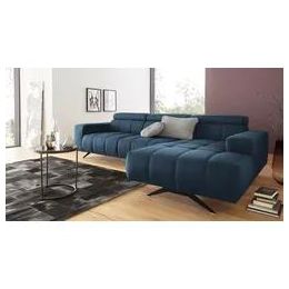 Ecksofa DOMO collection "Trento L-Form" Sofas Gr. B/H/T: 287cm x 79cm x 175cm, Struktur fein, Recamiere rechts, Mit Kopfteilverstellung, blau (dunkelblau) wahlweise mit Kopfteilverstellung, Recamiere linksrechts bestellbar