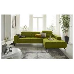 Ecksofa DOMO collection "Cunelli L-Form" Sofas Gr. B/H/T: 292cm x 79cm x 175cm, Struktur fein, Recamiere rechts, Mit Kopfteilverstellung, grün (lime) wahlweise inklusive 6-fach verstellbarer Kopfteilverstellung