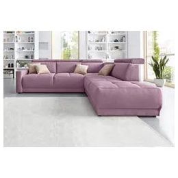 Ecksofa DOMO collection "Ava L-Form" Sofas Gr. B/H/T: 266cm x 84cm x 99cm, Struktur fein, Ottomane rechts, ohne Funktion, lila (flieder) mit Ottomane, Federkern wahlweise Kopfteilverstellungen