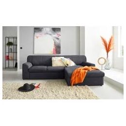 Ecksofa DOMO collection "Topper L-Form" Sofas Gr. B/H/T: 245cm x 78cm x 155cm, Chenille-Optik, Recamiere rechts, Mit Bettfunktion, blau (dunkelblau) mit Recamiere, wahlweise Schlaffunktion