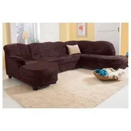 Wohnlandschaft Home Affaire "Camelita U-Form" Sofas Gr. B/H/T: 289 cm x 86 cm x 81 cm, Microfaser PRIMABELLE, Recamiere links, ohne Bettfunktion, braun (mokka) wahlweise mit Bettfunktion