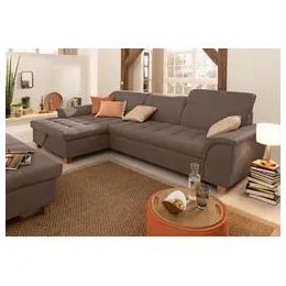 Ecksofa Home Affaire "Lyla L-Form", braun (dunkelbraun), B:279cm H:81cm T:170cm, Sofas, mit Recamiere, wahlweise mit Rückenfunktion und zusätzlich mit Bett