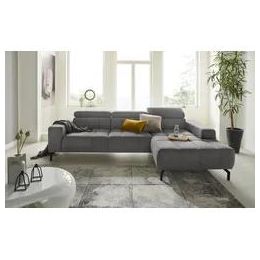 Ecksofa DOMO collection "Cunelli L-Form" Sofas Gr. B/H/T: 292cm x 79cm x 175cm, Struktur grob, Recamiere rechts, Mit Kopfteilverstellung, grau wahlweise inklusive 6-fach verstellbarer Kopfteilverstellung