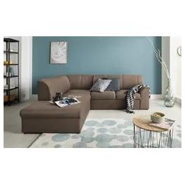 Ecksofa DOMO collection "Topper L-Form" Sofas Gr. B/H/T: 237cm x 78cm x 200cm, Struktur fein, Ottomane links, Mit Bettfunktion, braun mit Ottomane, wahlweise Schlaffunktion