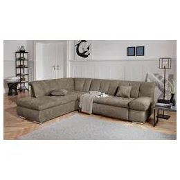 Ecksofa DOMO collection "Mona L-Form" Sofas Gr. B/H/T: 271cm x 80cm x 213cm, Luxus-Microfaser Chenilleoptik, Ottomane links, ohne Funktion, braun (schlamm) wahlweise mit Bett- und Armlehnfunktion