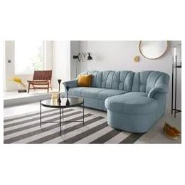 Ecksofa DOMO collection "Papenburg L-Form" Sofas Gr. B/H/T: 235cm x 84cm x 142cm, Webstoff, Recamiere rechts, mit Bettfunktion, blau (eisblau) in großer Farbvielfalt, wahlweise mit Bettfunktion