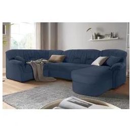 Wohnlandschaft DOMO collection "Bahia U-Form" Sofas Gr. B/H/T: 308cm x 91cm x 200cm, Struktur, Recamiere rechts, mit Bettfunktion, blau (dunkelblau) wahlweise mit Bettfunktion