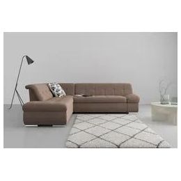 Ecksofa DOMO collection "Mona L-Form" Sofas Gr. B/H/T: 271cm x 80cm x 213cm, Samtoptik, Ottomane links, ohne Funktion, braun (schlamm) wahlweise mit Bett- und Armlehnfunktion