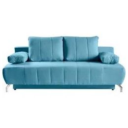 Schlafsofa WERK2 "Troya" Sofas Gr. B/H/T: 210cm x 95cm x 95cm, Struktur weich, blau (hellblau) 2-Sitzer Sofa und Schlafcouch mit Federkern & Bettkasten