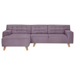 Ecksofa Tom Tailor HOME "NORDIC CHIC" Sofas Gr. B/H/T: 266cm x 77cm x 151cm, Samtstoff STC, Recamiere links, lila (lila stc 8) mit Recamiere, im Retrolook, Füße Buche natur