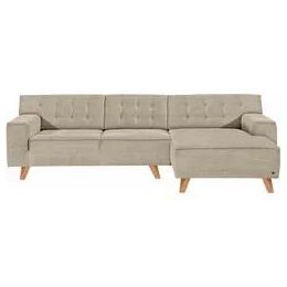 Ecksofa Tom Tailor HOME "NORDIC CHIC" Sofas Gr. B/H/T: 266cm x 77cm x 151cm, Vintage Webstoff TUS, Recamiere rechts, beige (ecru tus 1) mit Recamiere, im Retrolook, Füße Buche natur