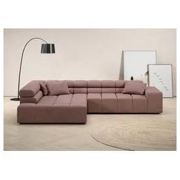 Ecksofa Inosign "Ancona incl. Kopfteilverstellung, Zierkissen Breite 319cm, L-Form" Sofas Gr. B/H/T: 319cm x 70cm x 215cm, Feincord, Recamiere links, mit Sitztiefenverstellung, rosa (altrosa) wahlweise motorische Sitztiefenverstellung, auch in Cord + Easy Care