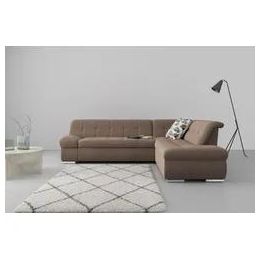 Ecksofa DOMO collection "Mona L-Form" Sofas Gr. B/H/T: 271cm x 80cm x 213cm, Samtoptik, Ottomane rechts, mit Bettfunktion-mit Armlehnenfunktion, braun (schlamm) wahlweise mit Bett- und Armlehnfunktion