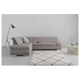 Ecksofa DOMO collection "Mona L-Form" Sofas Gr. B/H/T: 271cm x 80cm x 213cm, Feinstruktur, Ottomane links, ohne Bettfunktion-mit Armlehnenfunktion, braun (schlamm) wahlweise mit Bett- und Armlehnfunktion