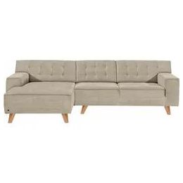 Ecksofa Tom Tailor HOME "NORDIC CHIC" Sofas Gr. B/H/T: 266cm x 77cm x 151cm, Vintage Webstoff TUS, Recamiere links, beige (ecru tus 1) mit Recamiere, im Retrolook, Füße Buche natur