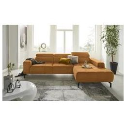 Ecksofa DOMO collection "Cunelli L-Form" Sofas Gr. B/H/T: 292cm x 79cm x 175cm, Struktur grob, Recamiere rechts, Mit Kopfteilverstellung, goldfarben (gold) wahlweise inklusive 6-fach verstellbarer Kopfteilverstellung