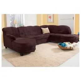 Wohnlandschaft Home Affaire "Camelita U-Form" Sofas Gr. B/H/T: 289 cm x 86 cm x 81 cm, Microfaser PRIMABELLE, Recamiere links, mit Bettfunktion, braun (mokka) wahlweise mit Bettfunktion