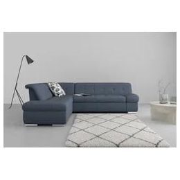 Ecksofa DOMO collection "Mona L-Form" Sofas Gr. B/H/T: 271cm x 80cm x 213cm, Feinstruktur, Ottomane links, ohne Funktion, blau (blaugrau) wahlweise mit Bett- und Armlehnfunktion