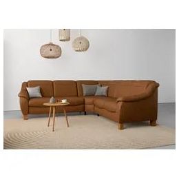 Ecksofa Home Affaire "Caldera L-Form" Sofas Gr. B/T: 270 cm x 250 cm, Luxus-Microfaser in Lederoptik, langer Schenkel links, mit Kopfteilverstellung-ohne Bettfunktion-ohne Schubkasten, braun (haselnuss) Federkern, wahlweise mit Kopfteilverstellung, Bettfunktion, Bettkasten