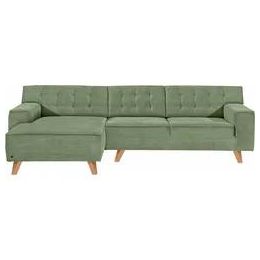 Ecksofa Tom Tailor HOME "NORDIC CHIC" Sofas Gr. B/H/T: 266cm x 77cm x 151cm, Vintage Webstoff TUS, Recamiere links, grün (pistacchio tus 5) mit Recamiere, im Retrolook, Füße Buche natur