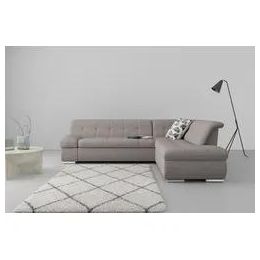 Ecksofa DOMO collection "Mona L-Form" Sofas Gr. B/H/T: 271cm x 80cm x 213cm, Feinstruktur, Ottomane rechts, ohne Funktion, braun (schlamm) wahlweise mit Bett- und Armlehnfunktion