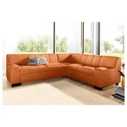 Ecksofa DOMO collection "Norma L-Form" Sofas Gr. B/H/T: 247cm x 74cm x 212cm, Microfaser PRIMABELLE, langer Schenkel links, mit Bettfunktion, orange (terrakotta) wahlweise mit Bettfunktion