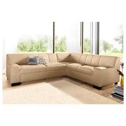 Ecksofa DOMO collection "Norma L-Form", braun (cappuccino), B:247cm H:74cm T:212cm, Microfaser PRIMABELLE (100% Polyester), Kunstleder SOFTLUX, Struktur (90% Polyester, 10% Polyacryl), NaturLEDER (echtes Rindsleder), Sofas, wahlweise mit Bettfunktion