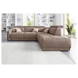 Ecksofa DOMO collection "Ava L-Form", beige, B:266cm H:84cm T:99cm, Kunstleder SOFTLUX, Struktur fein (100% Polyester), Zierkissen: Microfaser PRIMABELLE (100% Polyester), Struktur (100% Polyester), Microfaser PRIMABELLE (100% Polyester), Sofas, mit Ottomane, Federkern wahlweise mit Kopfteilverstellungen