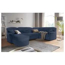 Wohnlandschaft DOMO collection "Bahia U-Form" Sofas Gr. B/H/T: 308cm x 91cm x 200cm, Struktur, Recamiere links, ohne Bettfunktion, blau (dunkelblau) wahlweise mit Bettfunktion