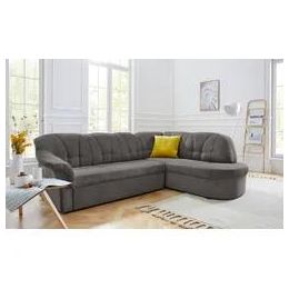 Ecksofa DOMO collection "Pegnitz L-Form" Sofas Gr. B/H/T: 246cm x 82cm x 180cm, Chenille-Optik, Ottomane rechts, mit Bettfunktion, grau (stone) wahlweise mit Bettfunktion