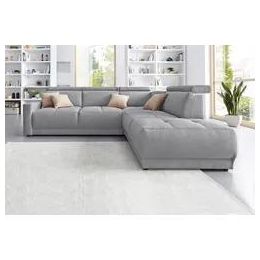 Ecksofa DOMO collection "Ava L-Form" Sofas Gr. B/H/T: 266cm x 84cm x 99cm, Struktur fein, Ottomane rechts, ohne Funktion, grau mit Ottomane, Federkern wahlweise Kopfteilverstellungen