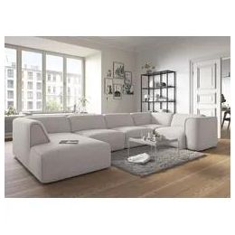 Wohnlandschaft RAUM.ID "Merid U-Form" Sofas Gr. B/H/T: 367cm x 70cm x 206cm, Samtcord, Ottomane links, beige (creme) als Modul oder separat verwendbar, für individuelle Zusammenstellung