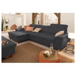 Ecksofa Home Affaire "Lyla L-Form", grau (anthrazit), B:279cm H:81cm T:170cm, Sofas, mit Recamiere, wahlweise mit Rückenfunktion und zusätzlich mit Bett