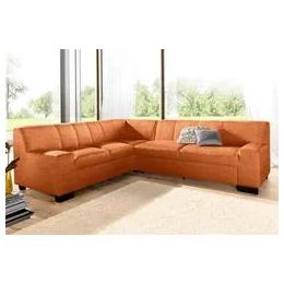 Ecksofa DOMO collection "Norma L-Form" Sofas Gr. B/H/T: 247cm x 74cm x 212cm, Microfaser PRIMABELLE, langer Schenkel rechts, ohne Bettfunktion, orange (terrakotta) wahlweise mit Bettfunktion