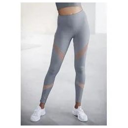 Funktionsleggings Lascana ACTIVE Gr. M (40/42), N-Gr, blau (blau grau), Damen, Obermaterial: 75% Polyester, 25% Elasthan. Netz: 90% Polyester, 10% Elasthan, unifarben, Hosen, mit kleiner Raffung, Loungewear