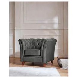 Chesterfield-Sessel Home Affaire "Reims Cocktailsessel, Sessel" Sessel Gr. NaturLEDER, B/H/T: 98 cm x 76 cm x 88 cm, grau (dunkelgrau) mit echter Chesterfield-Knopfheftung, hochwertige Verarbeitung