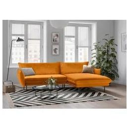 Ecksofa Andas "Stine L-Form" Sofas Gr. B/H/T: 249 cm x 86 cm x 159 cm, Samtoptik, Longchair rechts, goldfarben Besonderes Design durch Kissenoptik und Keder, by Morten Georgsen