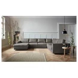 Wohnlandschaft Andas "Hobro U-Form" Sofas Gr. B/H/T: 348cm x 80cm x 270cm, Luxus-Microfaser Lederoptik, Recamiere links, grau (dunkelgrau) in 3 Bezugsqualitäten vielen Farben, Design by Morten Georgsen