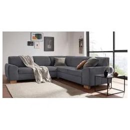 Ecksofa DOMO collection "Incanto L-Form" Sofas Gr. B/H/T: 260cm x 81cm x 260cm, Struktur weich, gleichschenklig, mit Bettfunktion rechts, grau (dunkelgrau) wahlweise mit Bettfunktion