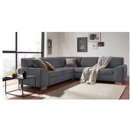 Ecksofa DOMO collection "Incanto L-Form" Sofas Gr. B/H/T: 260cm x 81cm x 260cm, Struktur weich, gleichschenklig, mit Bettfunktion links, grau (dunkelgrau) wahlweise mit Bettfunktion